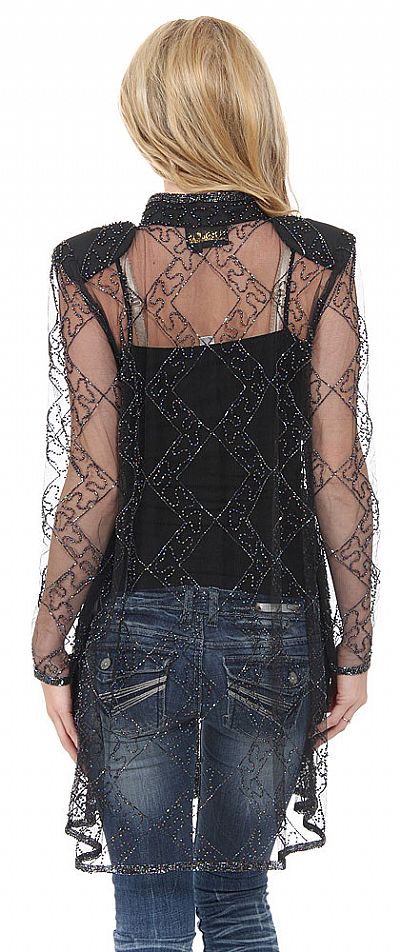 Long Beaded and Netted See-Through Jacket kd27